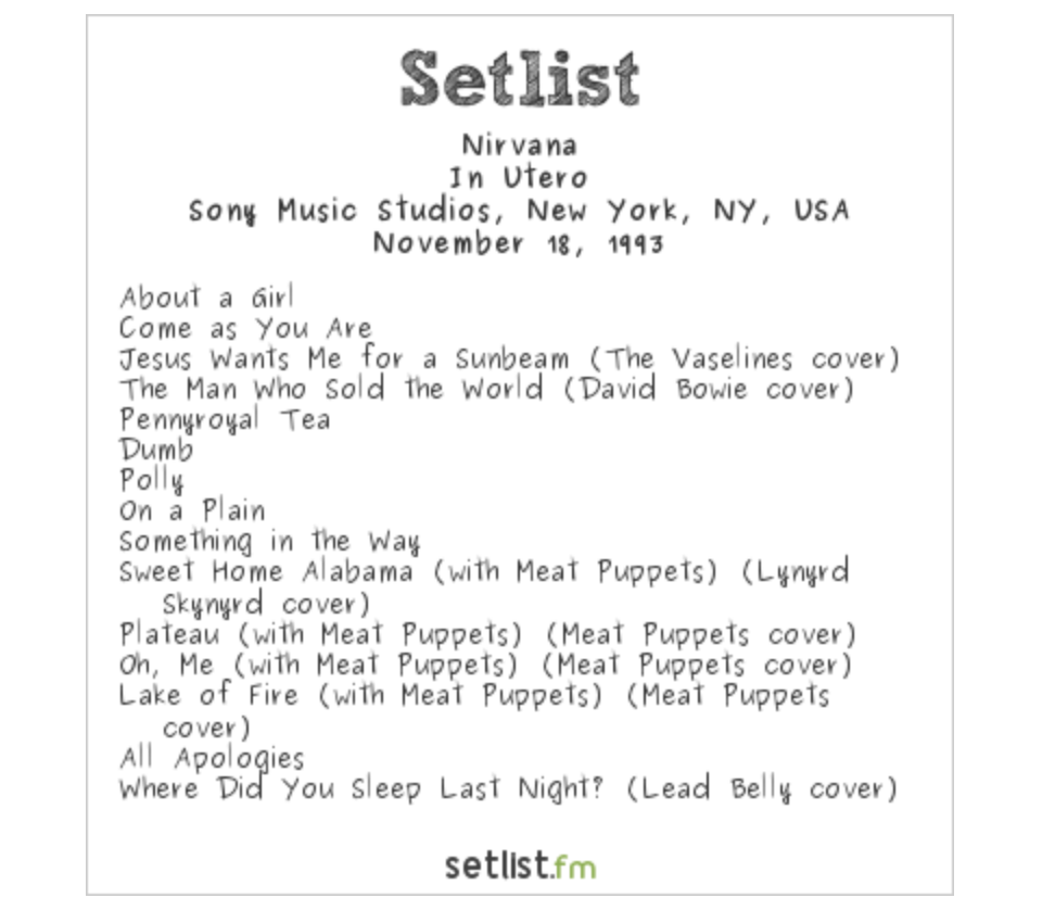 Setlist History: Nirvana Releases 'MTV Unplugged in New York' | setlist.fm